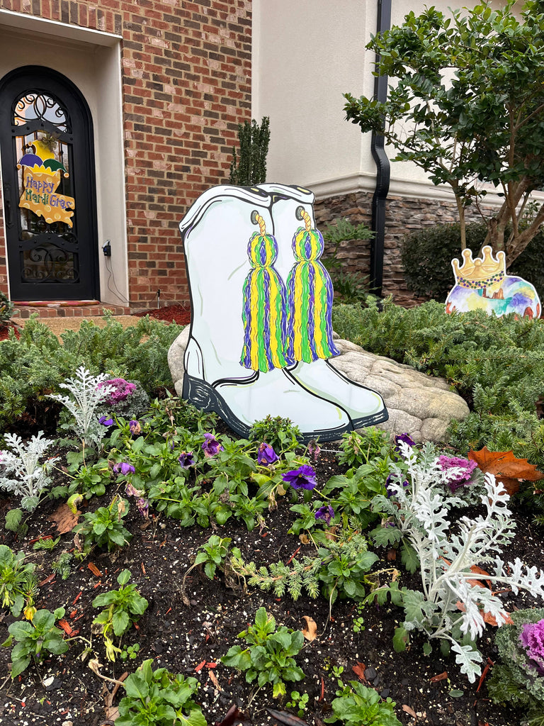 Lovely Reese Mardi Boots Yard Sign