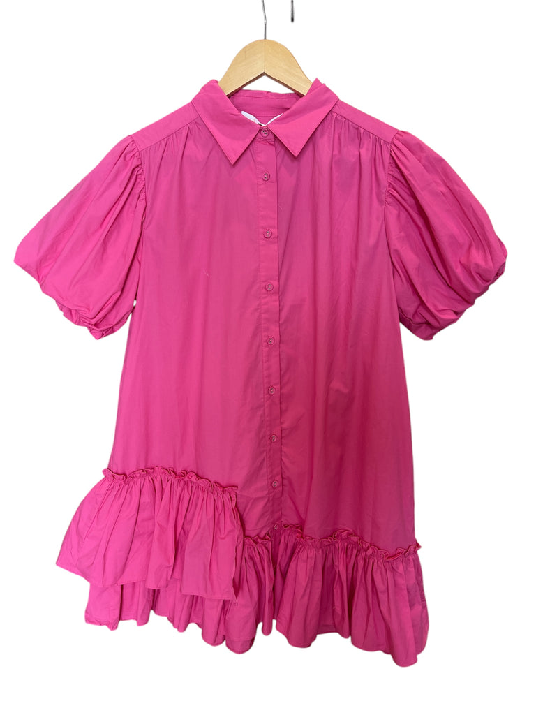Karlie Hot Pink Ruffle Bottom Shirt Dress