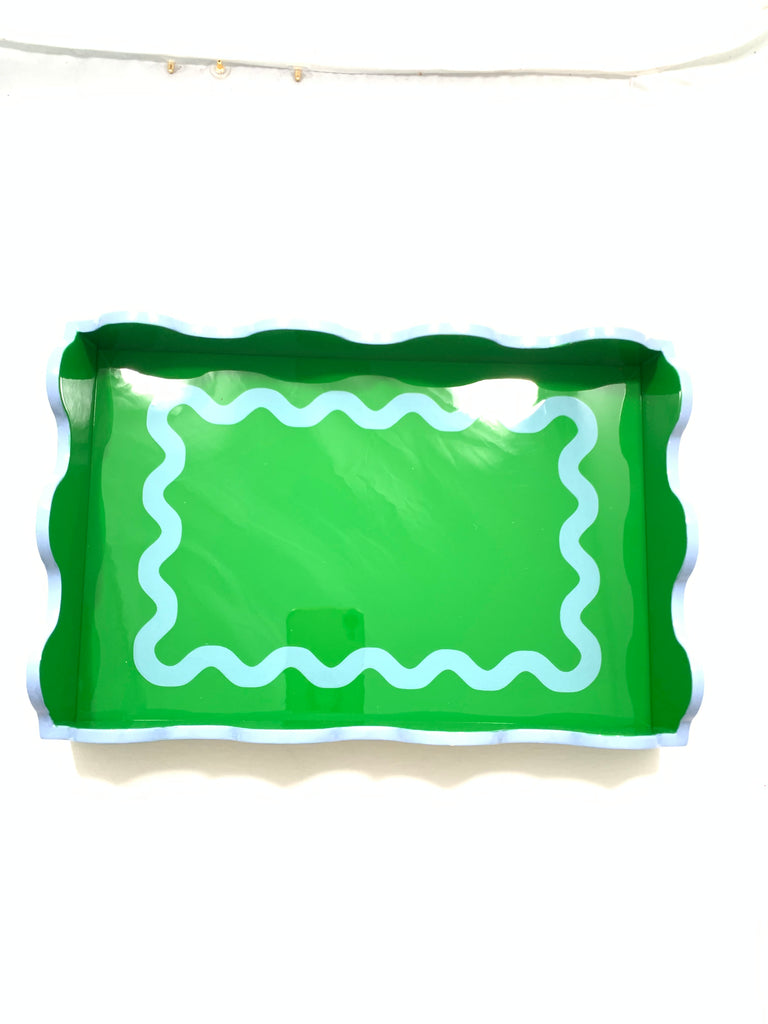 Accessory Jane Rectangle Wavy Line Tray- Kelli Green/Baby Blue