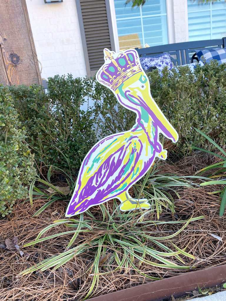Lovely Reese Mardi King Pelican Yard Sign